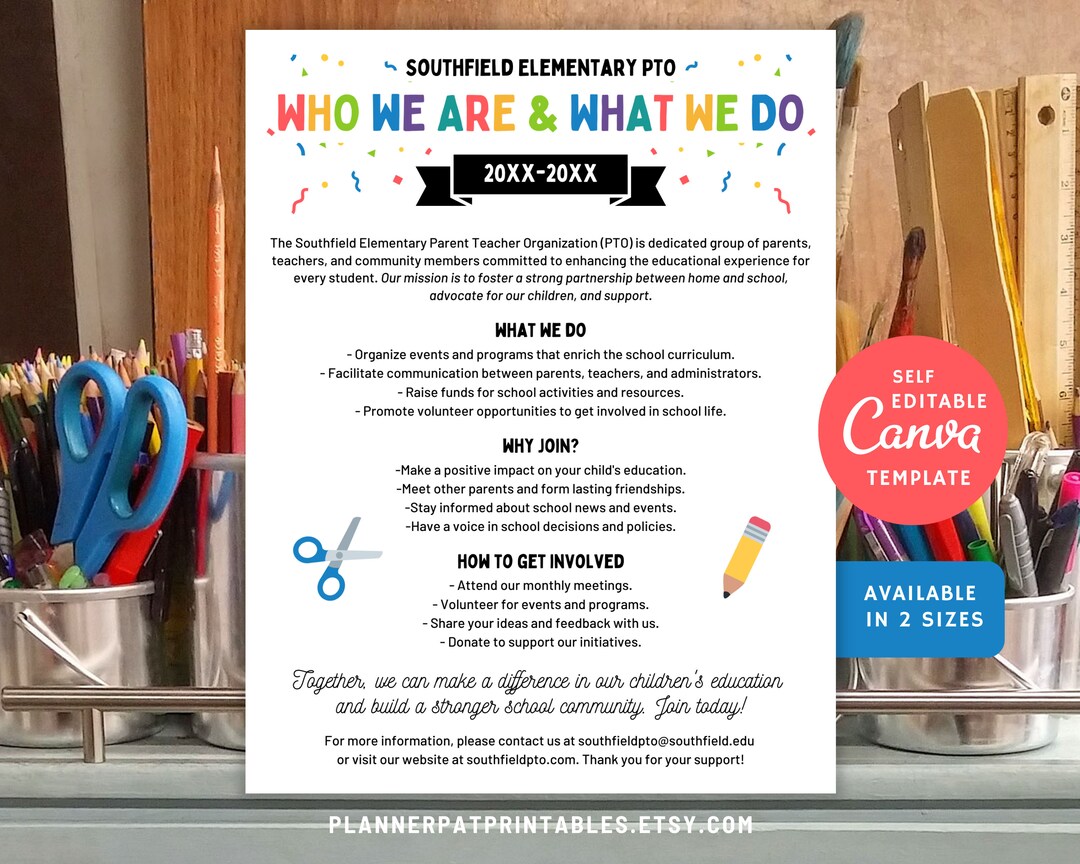 Editable PTA PTO Flyer Template: Volunteer Recruitment (canva) - Etsy