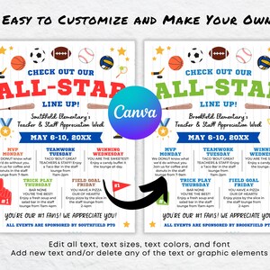 Editable Sports All Star Theme Teacher & Staff Appreciation Sports ...