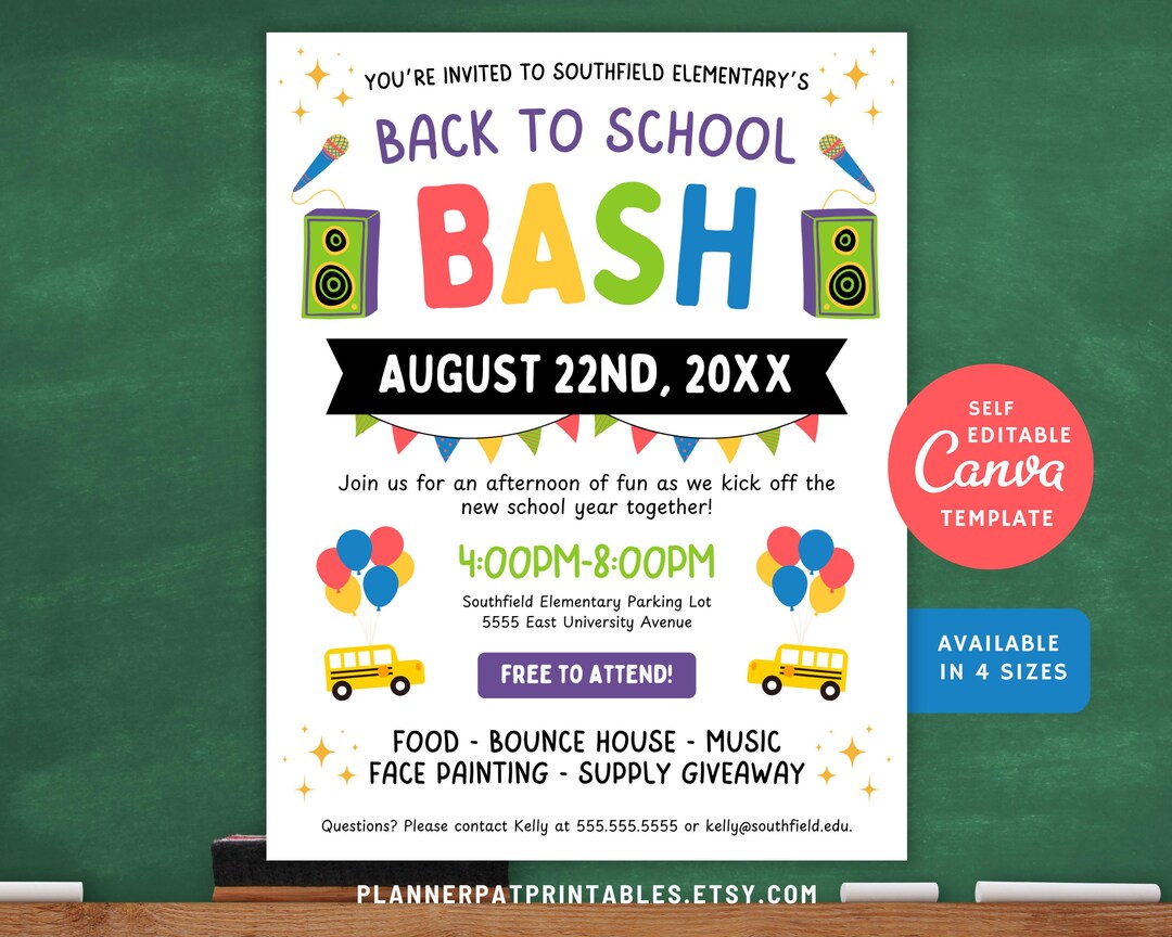 Back to School Bash Flyer Template: Editable Canva Invitation (digital ...