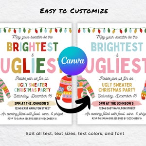 Editable Ugly Sweater Party Invitation, DIY Tacky Christmas Sweater ...