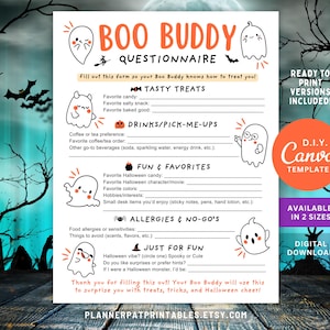 Halloween Boo Buddy Questionnaire PDF | Editable Gift Exchange Survey ...