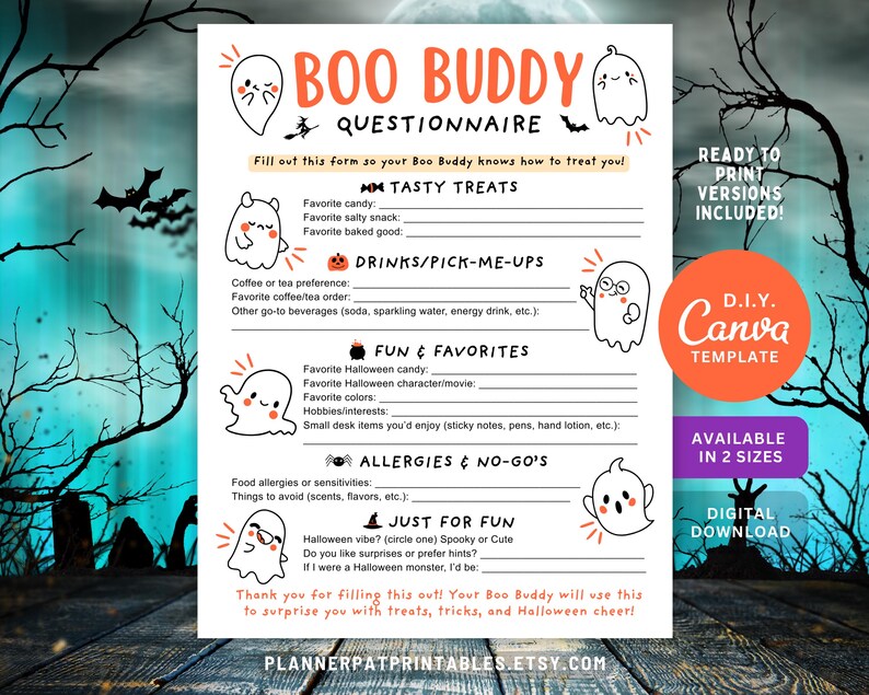 Halloween Boo Buddy Questionnaire PDF | Editable Gift Exchange Survey ...