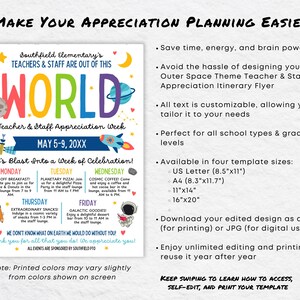 Editable Space Theme Teacher & Staff Appreciation Outer Space Itinerary ...