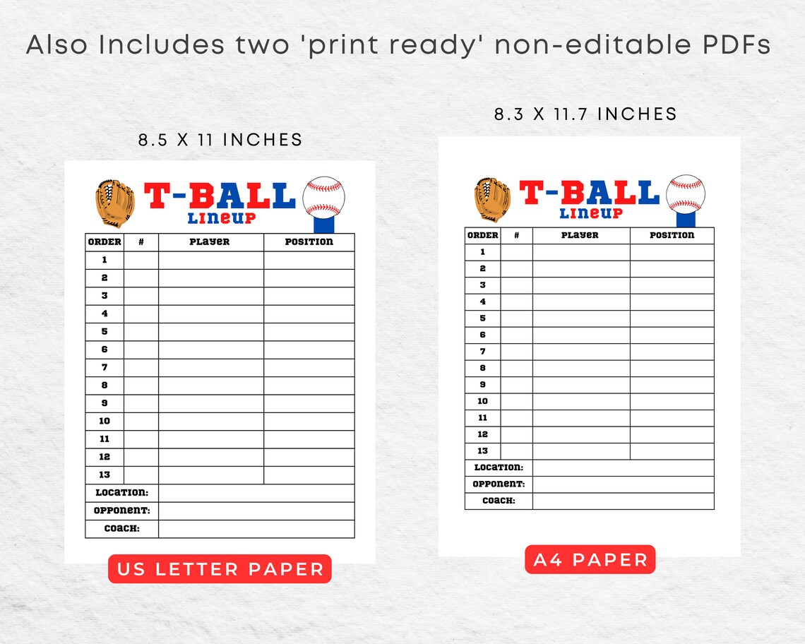 Editable T-ball Line up Sheet Canva Template Blank Batting - Etsy Australia