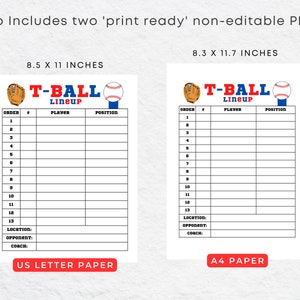 Editable T-ball Line up Sheet Canva Template, Blank Batting Order ...