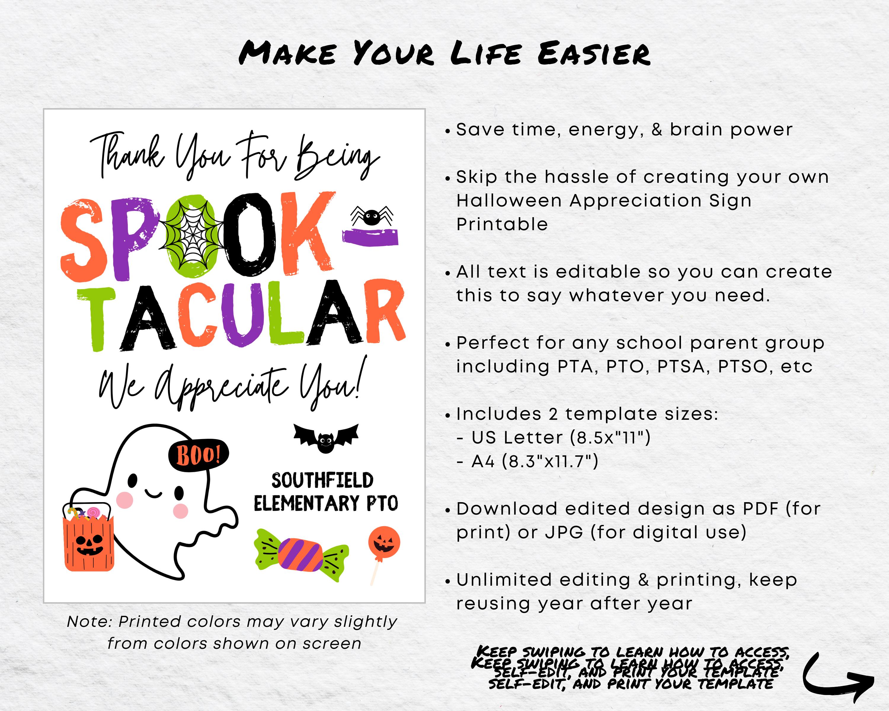 DIY Halloween Appreciation Sign Template, Thanks for Being Spook ...