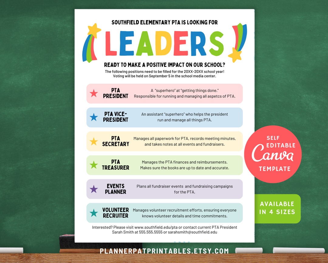 Editable PTO PTA Elections Flyer Template, DIY Volunteer Board Member ...