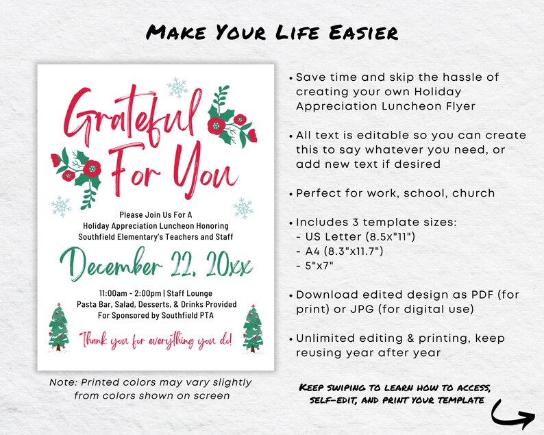 Editable Christmas Appreciation Flyer, Holiday Luncheon Invite (canva ...