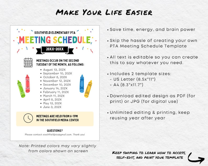 Editable Annual PTA Meeting Schedule Flyer Canva Template, PTO Meeting ...