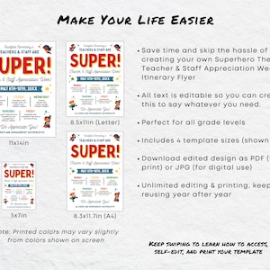 Editable Superhero Theme Teacher & Staff Appreciation Week Flyer ...