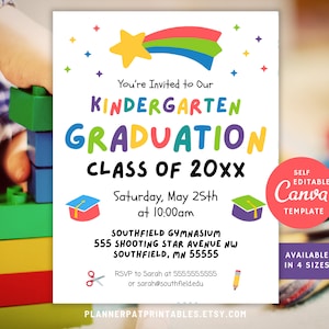 Editable Kindergarten Graduation Invitation Printable, School Ceremony ...