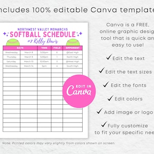 Editable Softball Schedule Template | Girls Softball Game & Practice ...