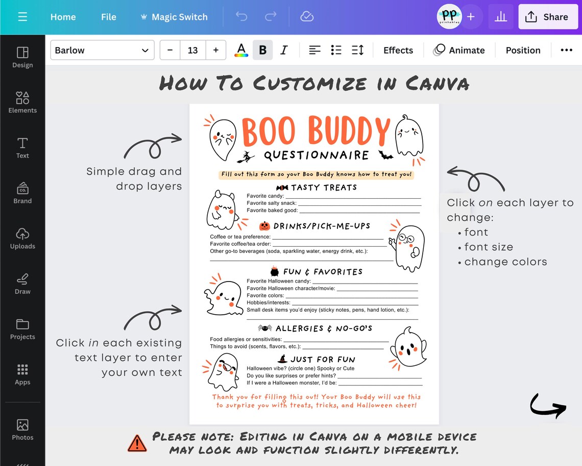 Halloween Boo Buddy Questionnaire PDF | Editable Gift Exchange Survey ...