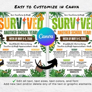 Editable Jungle Teacher Appreciation Week Itinerary Flyer (canva ...