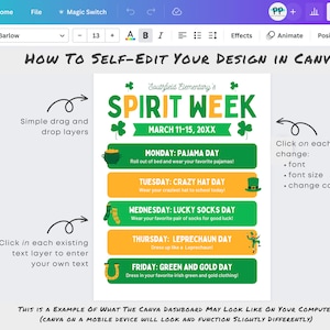 Editable St Patricks Spirit Week Flyer Canva Template, School Spirit ...