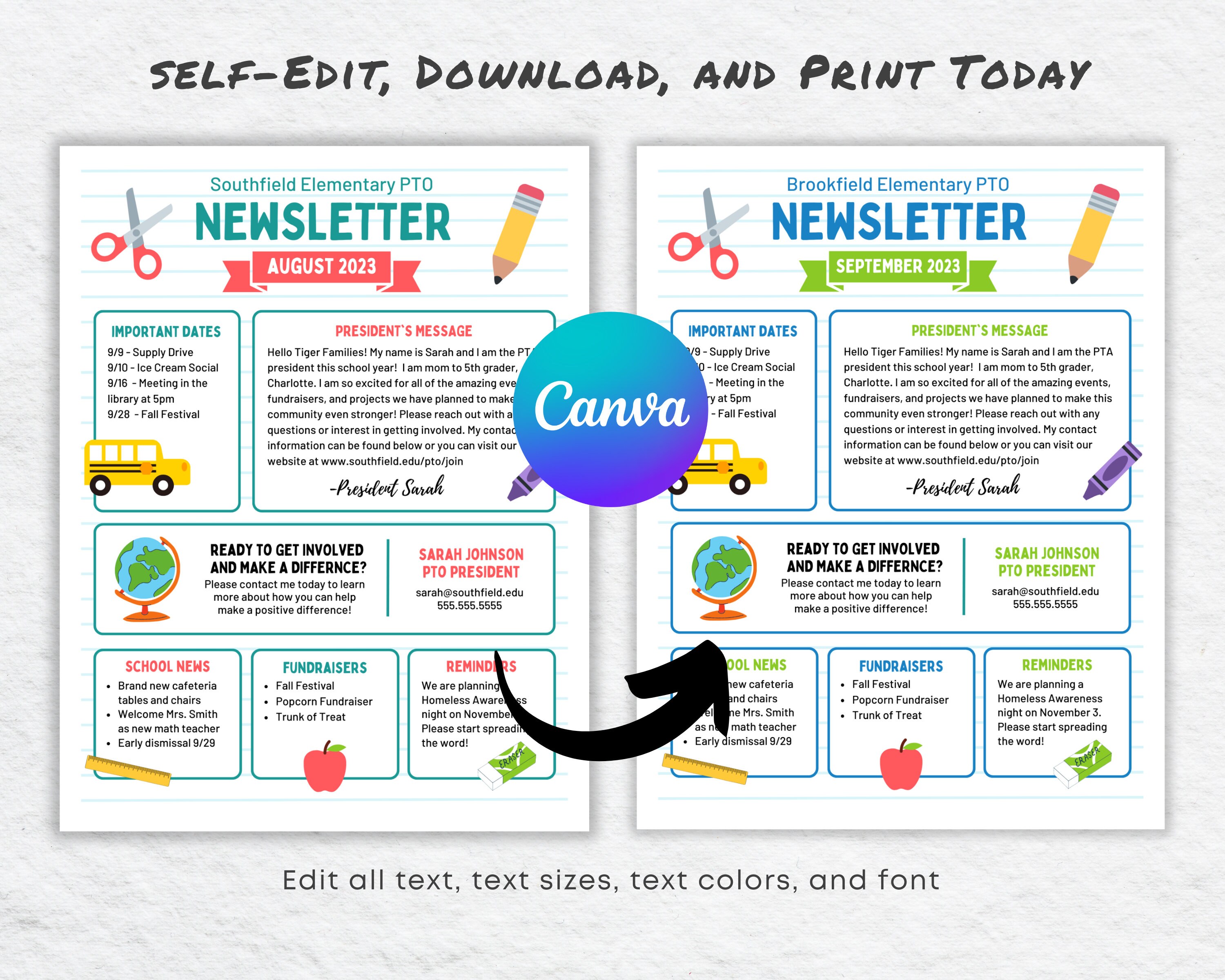 Editable August Newsletter Template: Canva PTA/PTO Back to School Flyer ...