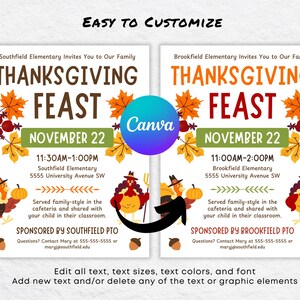 Editable Thanksgiving Feast Invitation: Fall School Luncheon (canva ...