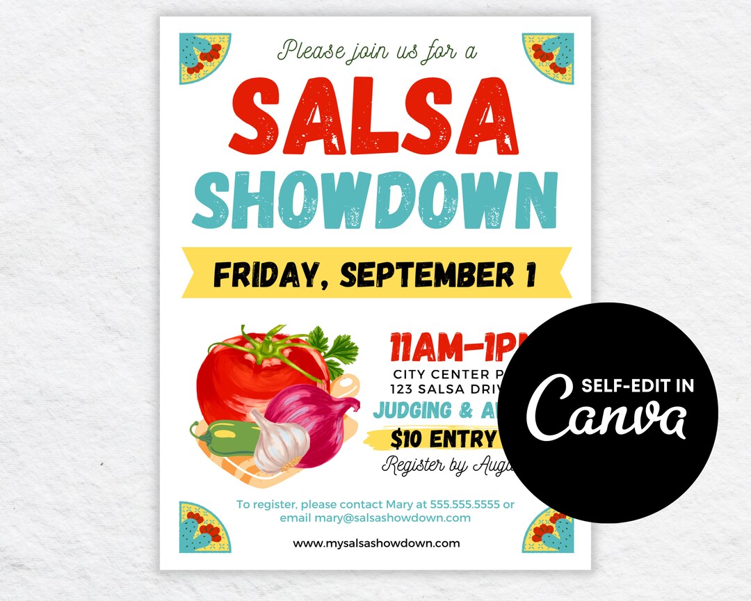 Salsa Contest Flyer Canva Editable Template, DIY Salsa Showdown Flyer ...