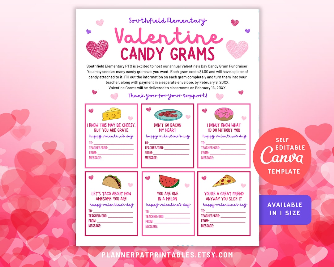 Editable Valentines Candy Gram Flyer Template, Candy Gram Fundraiser ...