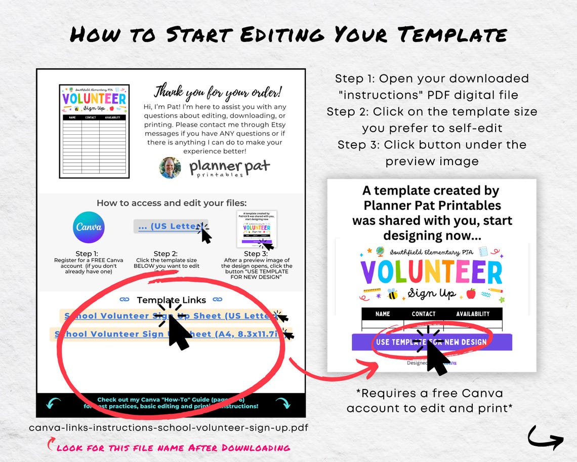 Editable Volunteer Sign up Sheet Template: PTA/PTO Recruitment Form ...