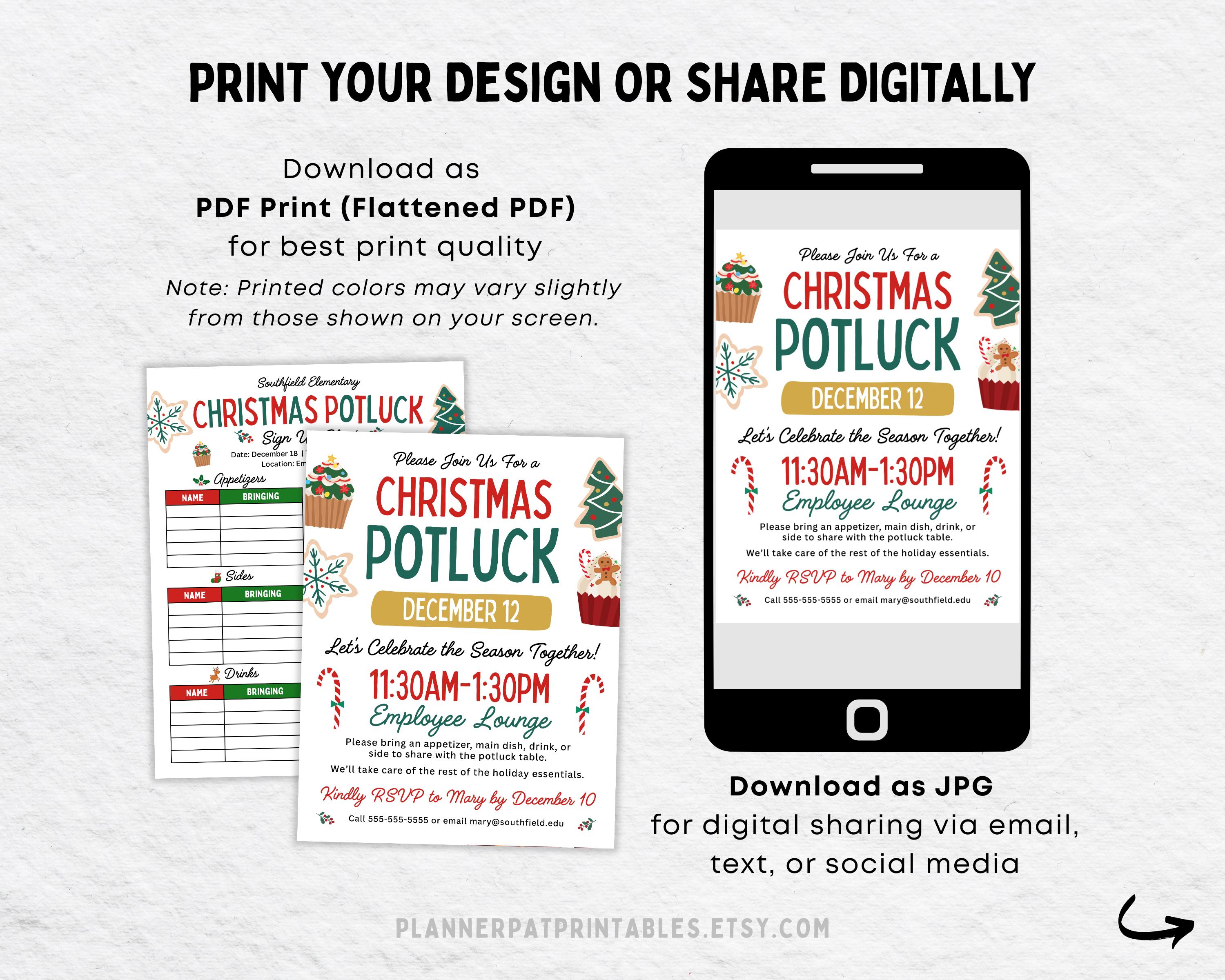 Christmas Potluck Bundle Includes Editable Flyer & Sign up Sheet (canva ...