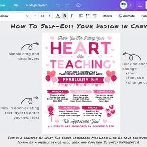 Valentine Teacher Appreciation Week Schedule Flyer (canva Editable) - Etsy