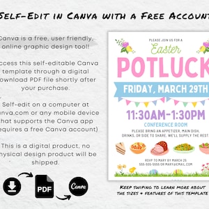 Editable Easter Potluck Invite, Spring Potluck Party Printable, Canva ...