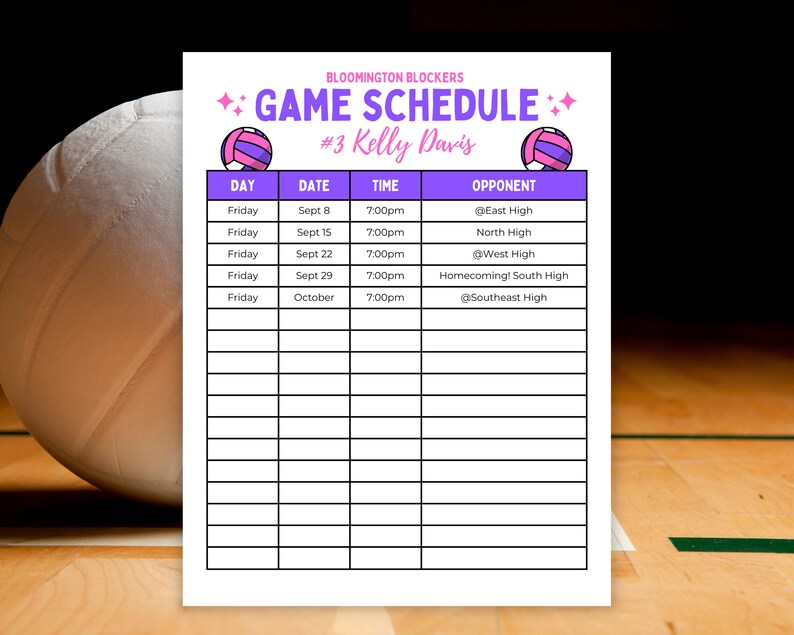Editable Volleyball Schedule - Sports Practice & Game Calendar (canva ...