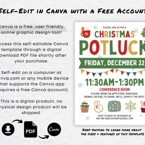 Editable Christmas Potluck Flyer Template, Holiday Party Invite, Canva ...
