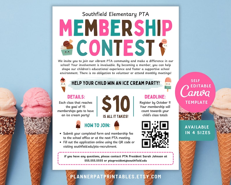 Editable PTA Membership Contest Flyer: Canva Template, School ...