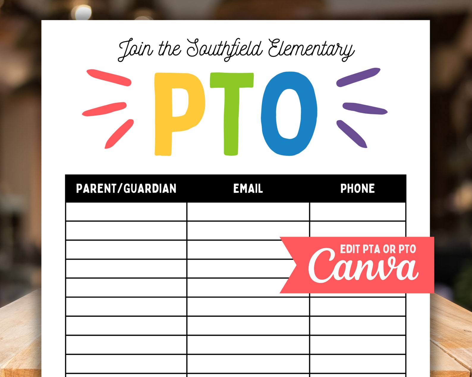 PTO Sign up Sheet Editable Canva Template Edit for PTA - Etsy