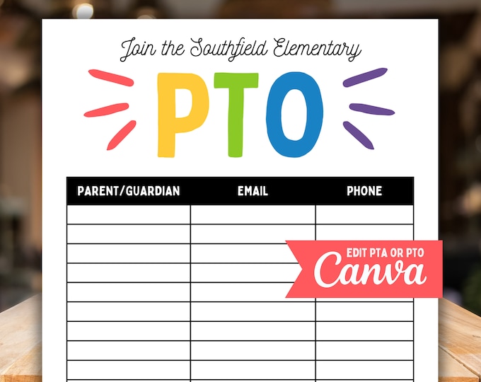 PTO PTA Form, Membership Volunteer Signup Printable Handout, School ...