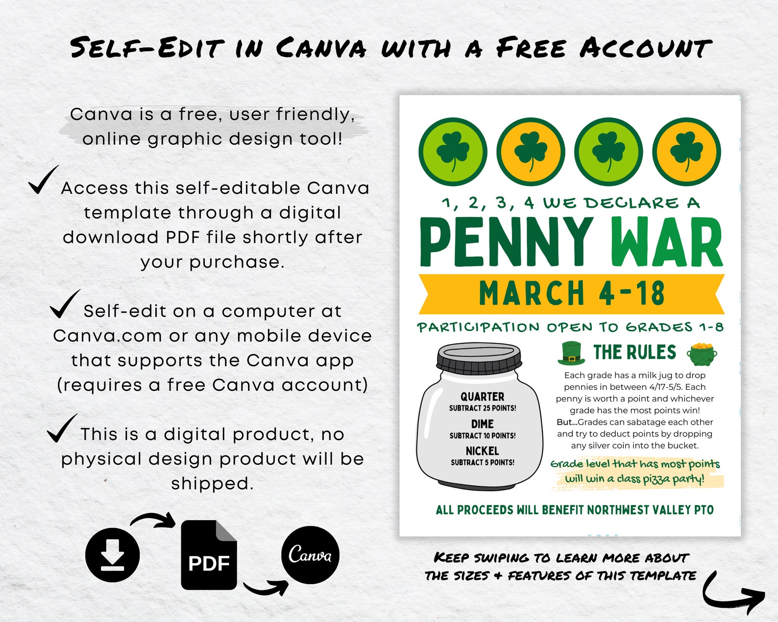 Editable St. Patricks Penny War Flyer Template, Coin Drive Fundraiser ...