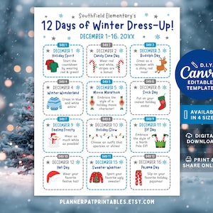 12 Days of Winter Dress up Days Itinerary Flyer: Editable Canva ...