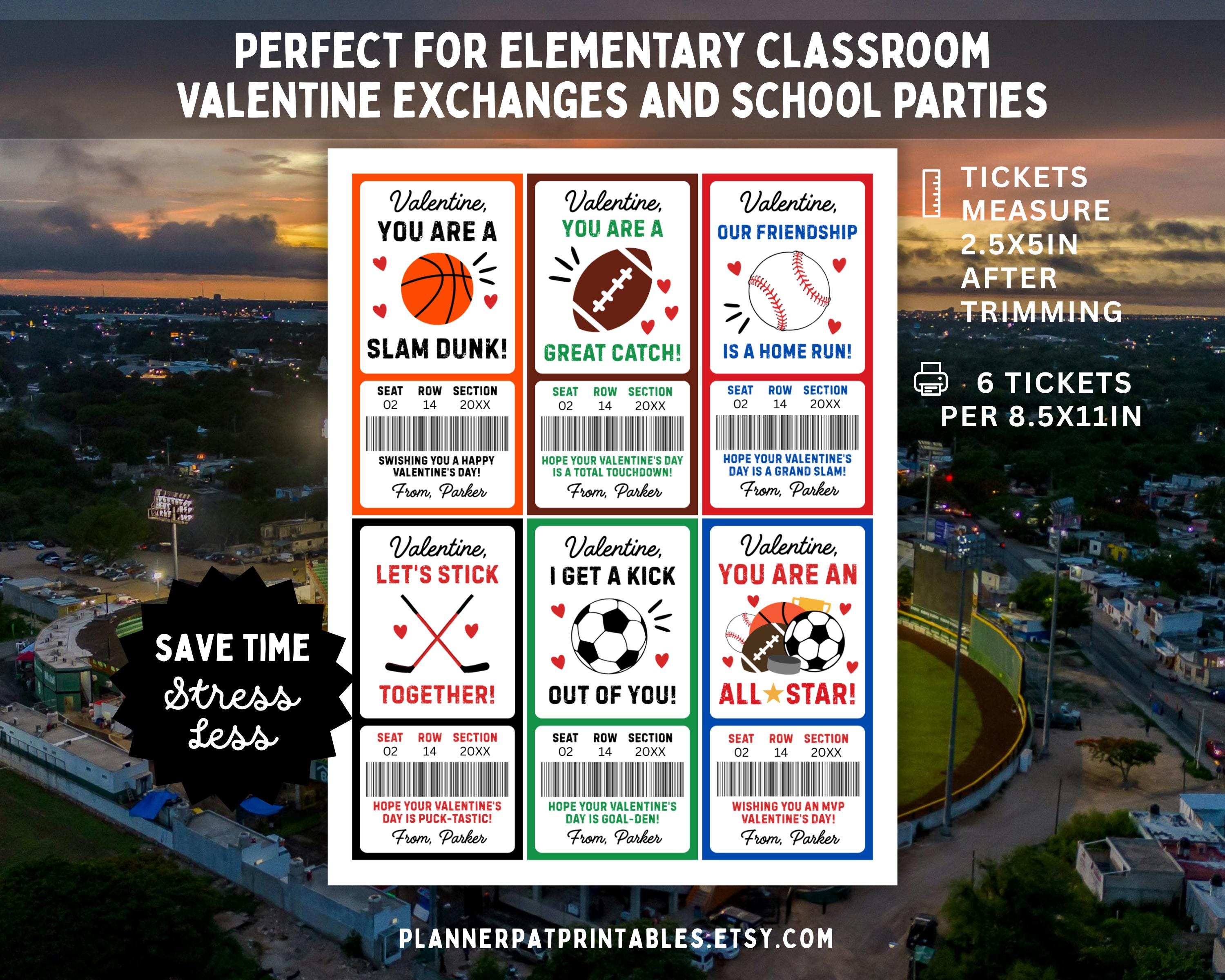 Sports Valentines Tickets for Kids | Classroom Exchange Cards ...