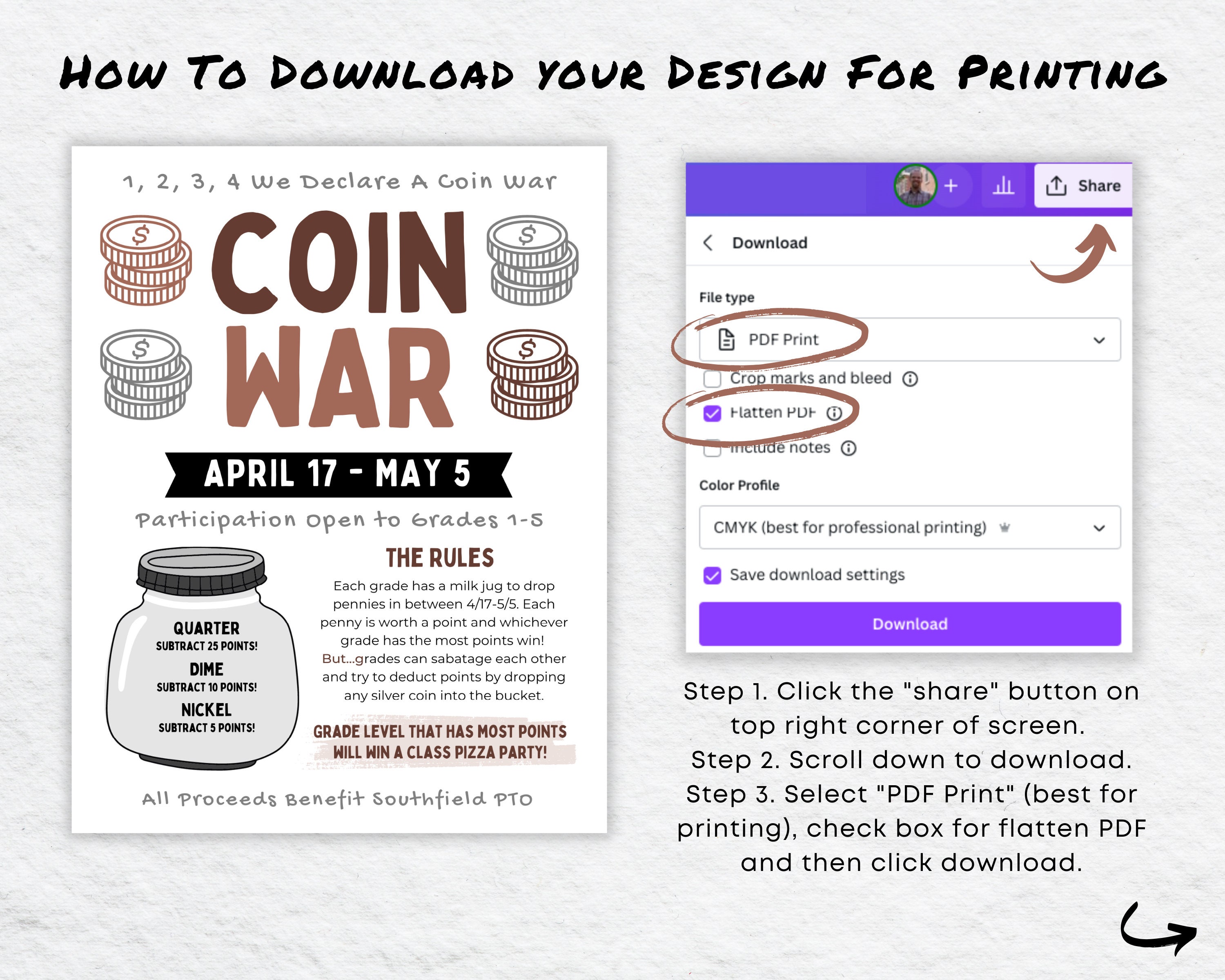 Editable Coin War Flyer Canva Template, School Penny Drive Fundraiser ...