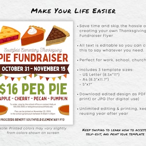 DIY Thanksgiving Pie Fundraiser Flyer Template, Pumpkin Pie Sale - Etsy