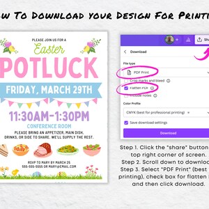 Editable Easter Potluck Invite, Spring Potluck Party Printable, Canva ...