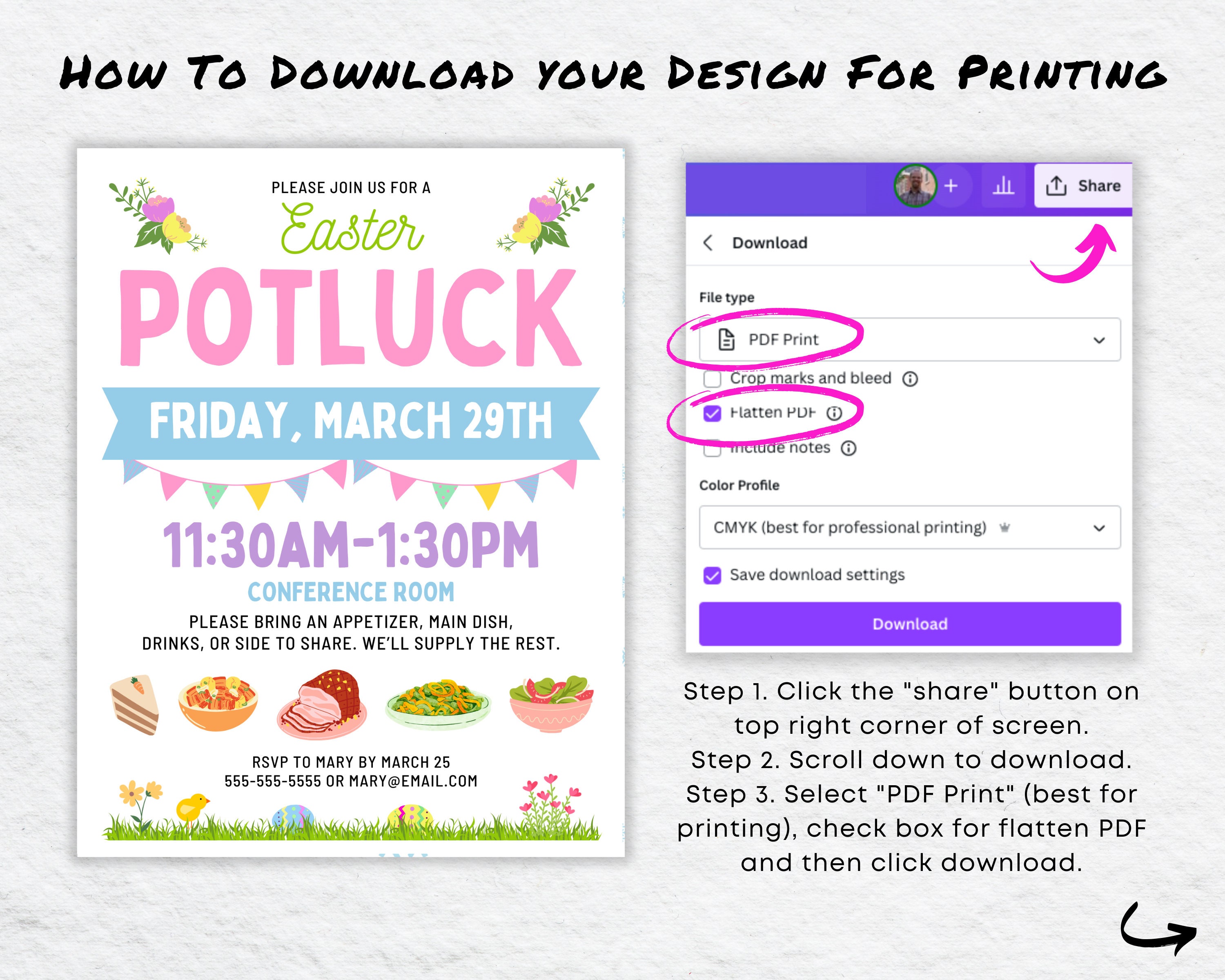 Editable Easter Potluck Invite, Spring Potluck Party Printable, Canva ...