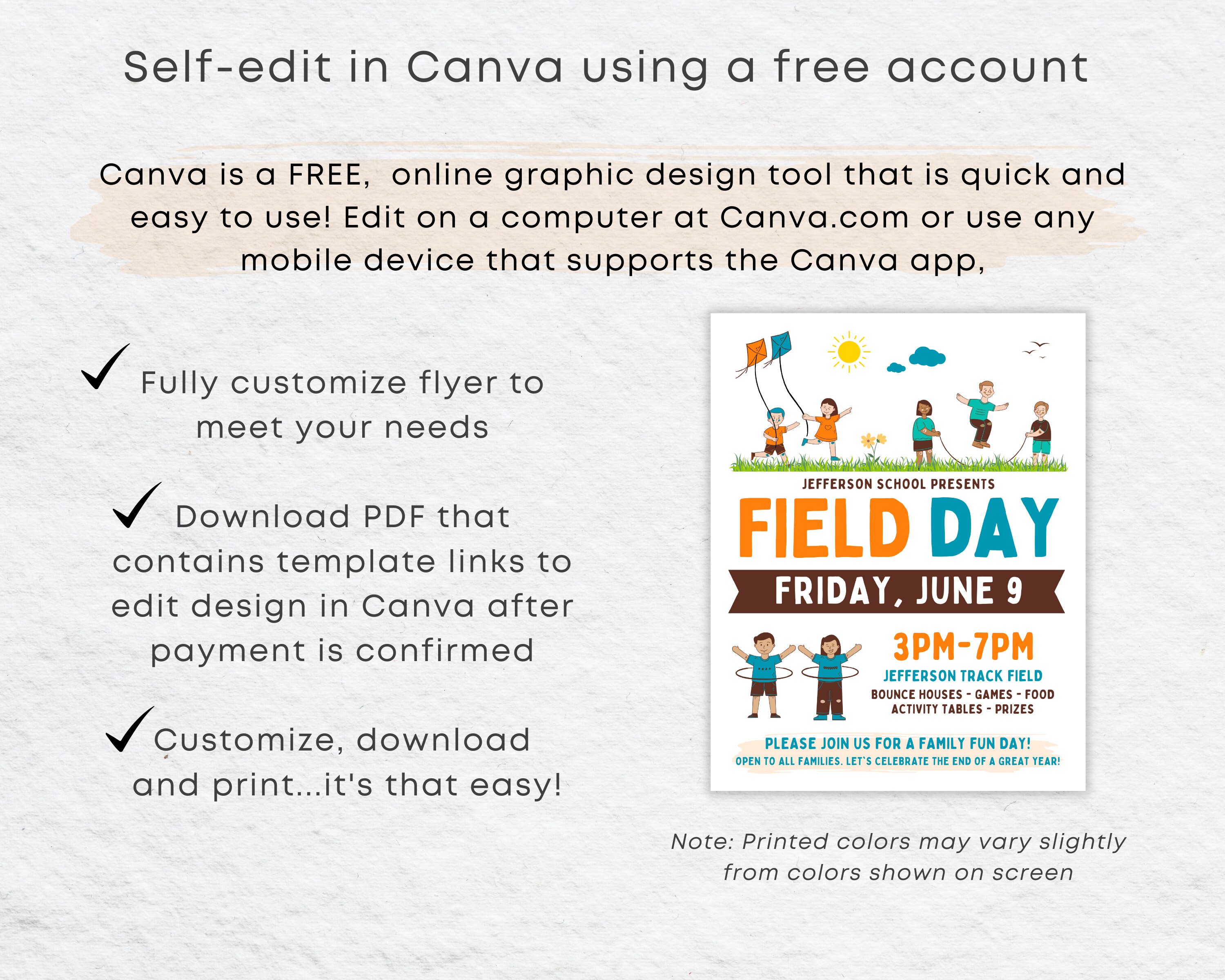 Field Day Flyer Canva Template Editable Carnival Family Fun - Etsy