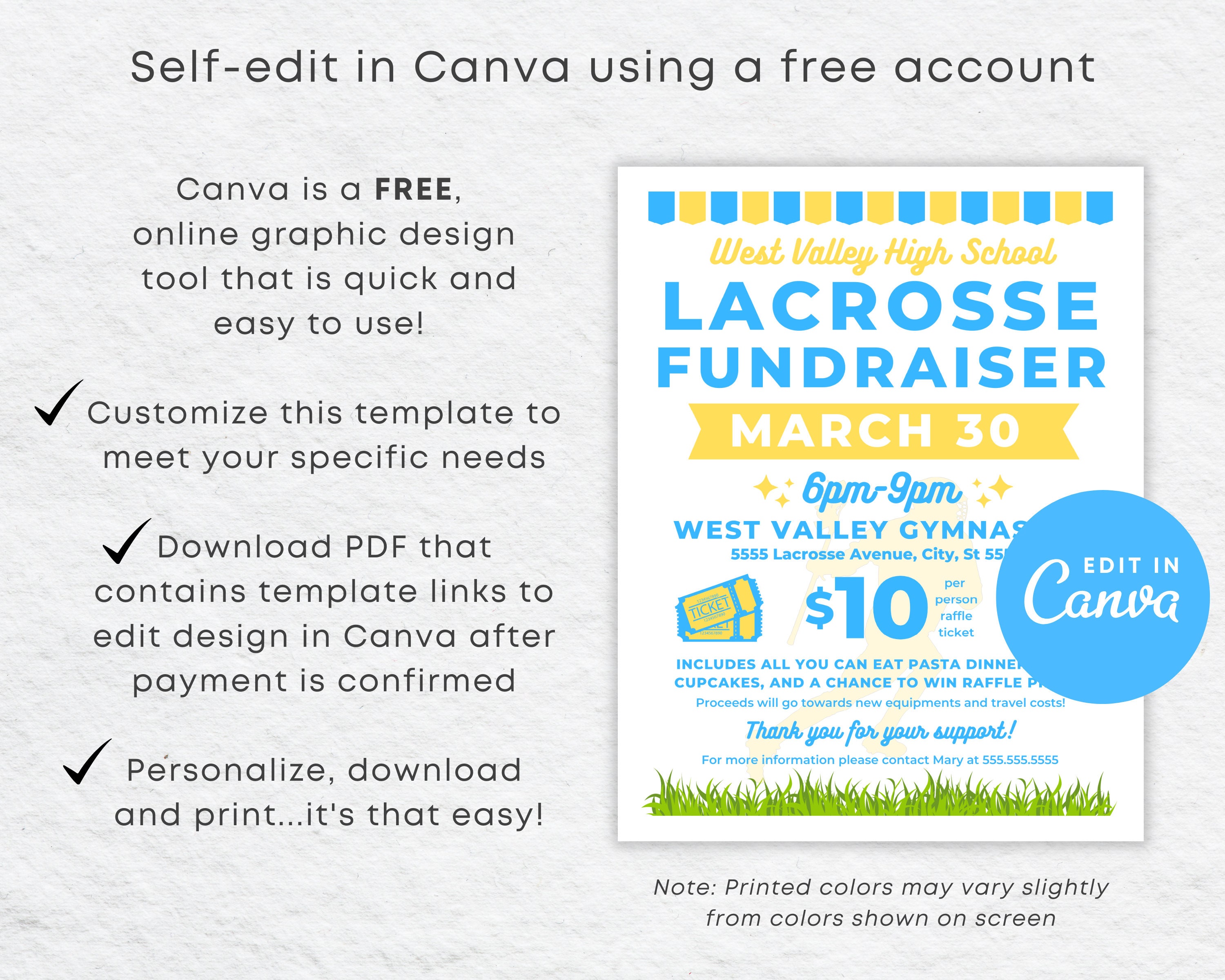 Lacrosse Flyer Editable Canva Template Lacrosse Raffle - Etsy