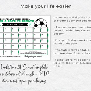 Soccer Fundraiser Calendar Template: Editable Canva Team Sponsorship ...