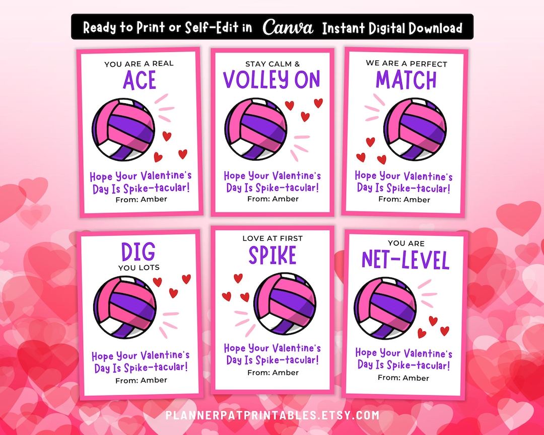 Volleyball Valentine Cards | Classroom Exchange Tags | Editable ...