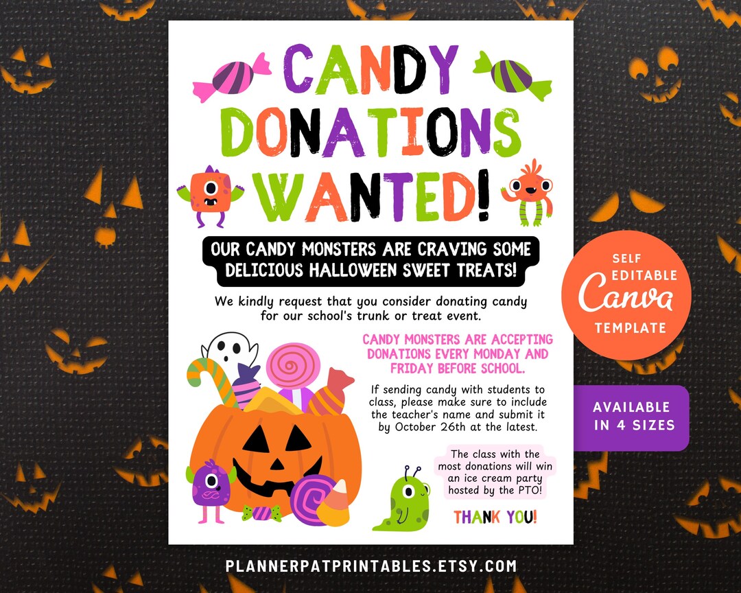 Editable Candy Donation Flyer Template: Trunk or Treat (canva, Digital ...