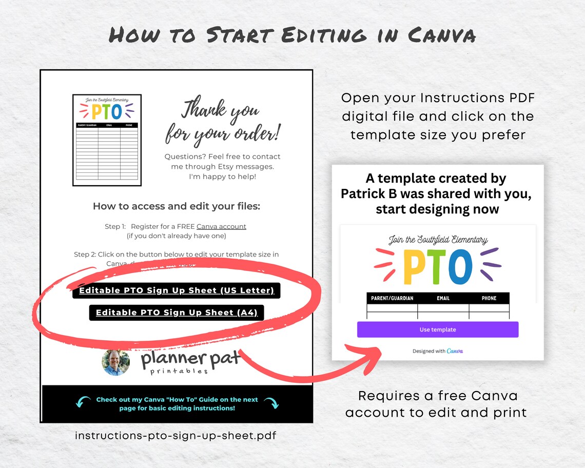 PTO Sign up Sheet Editable Canva Template, Edit for PTA - Etsy