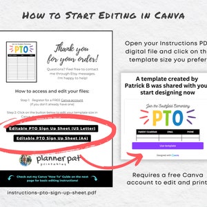 PTO Sign up Sheet Editable Canva Template, Edit for PTA - Etsy