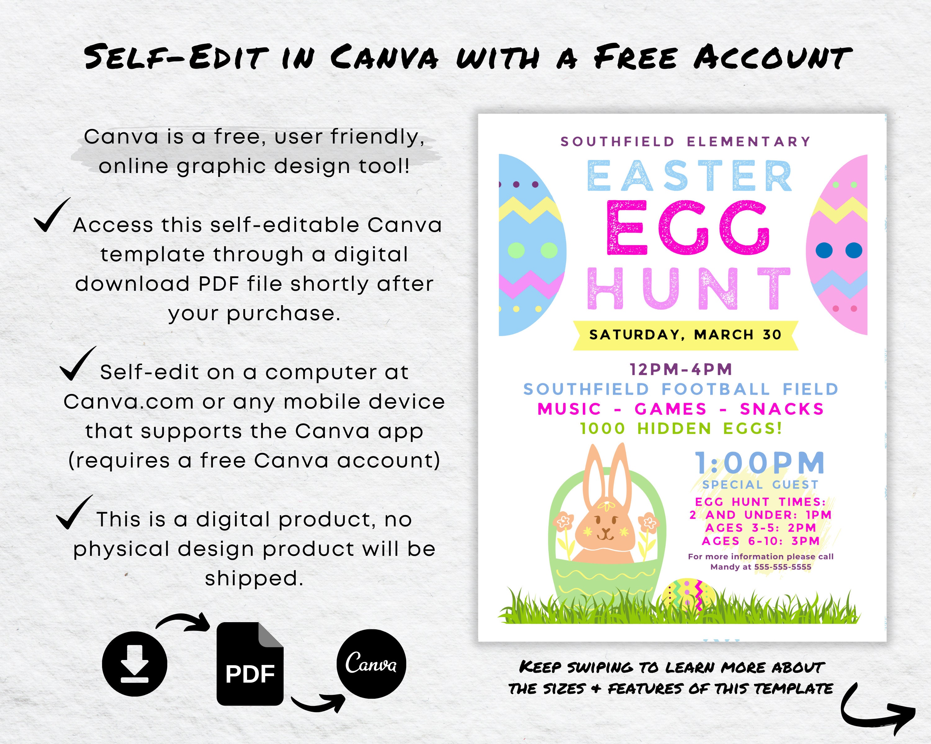 Easter Egg Hunt Flyer: Editable Fundraiser Canva Template (digital ...