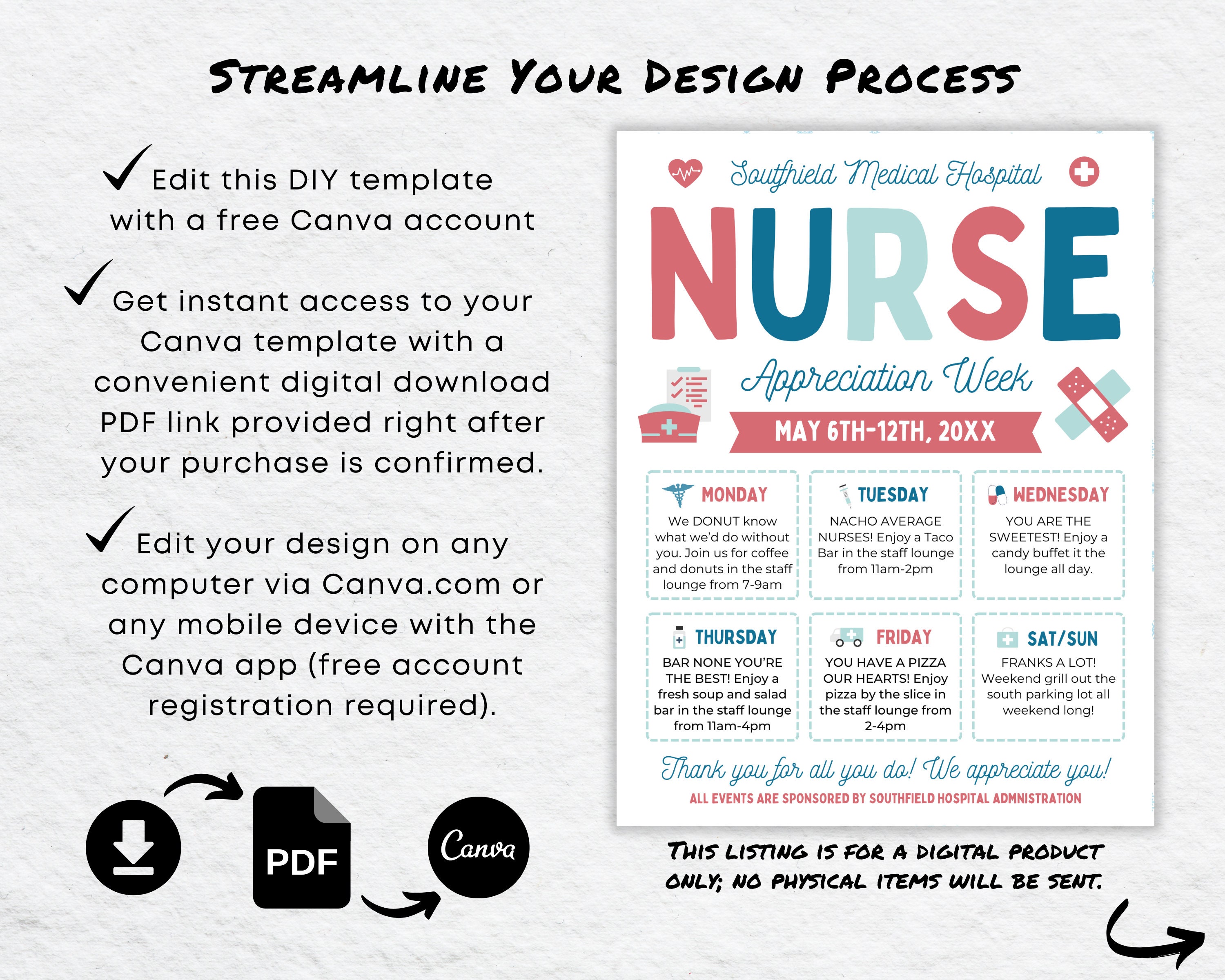 Editable Nurse Appreciation Week Flyer | Nursing Itinerary Template ...