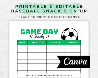 Editable PURPLE Soccer Snack Sign up | Game Day Snack Template ...