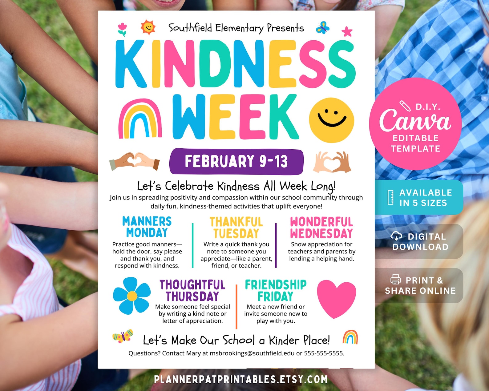 Kindness Week Flyer Template | Elementary School PTO (canva Editable ...